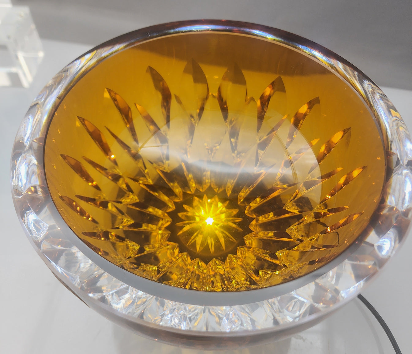 Hand Cut Amber glass bowl HAND POLISHED signed by Peter ORourke – O ...