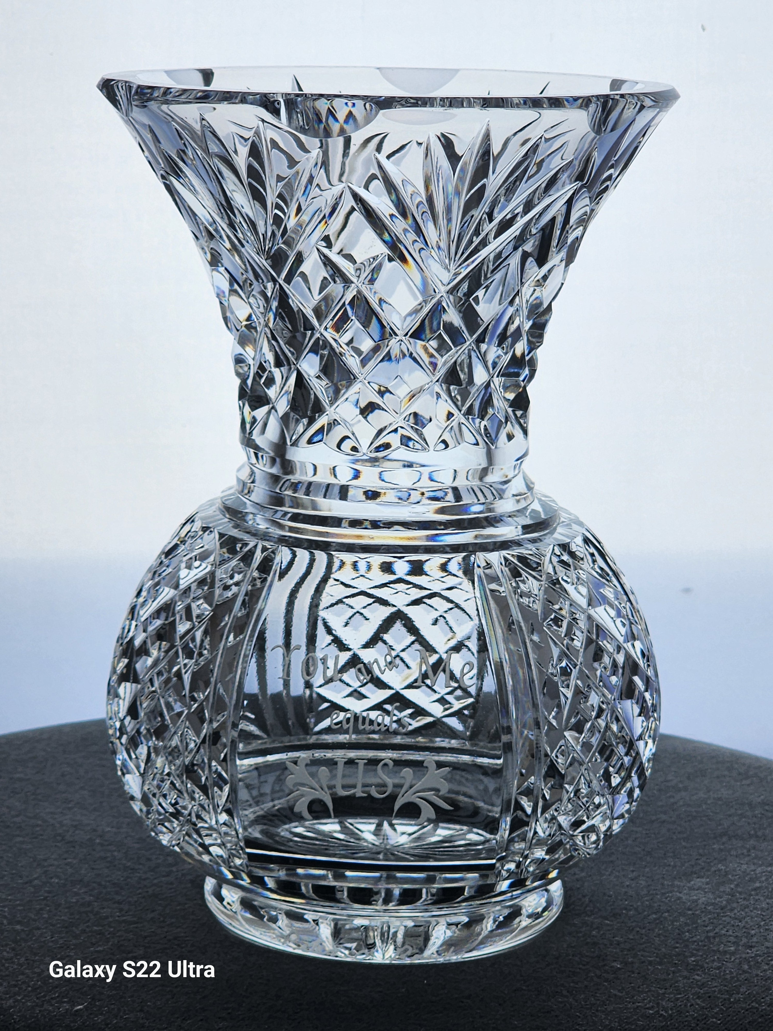 Hand Cut 24 lead crystal vase with space for etching Award