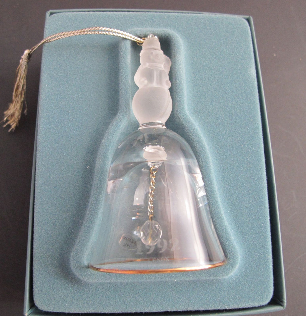 Home › Lenox Crystal 1992 Snowman Tree miniature bell ornament Made in USA